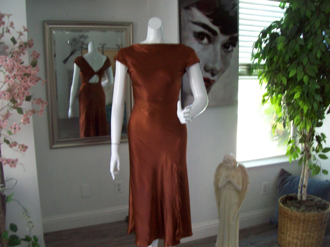 Rusty Copper Boat Neck Dress Criss Cross Open Back Sexy Nightclub Date ...
