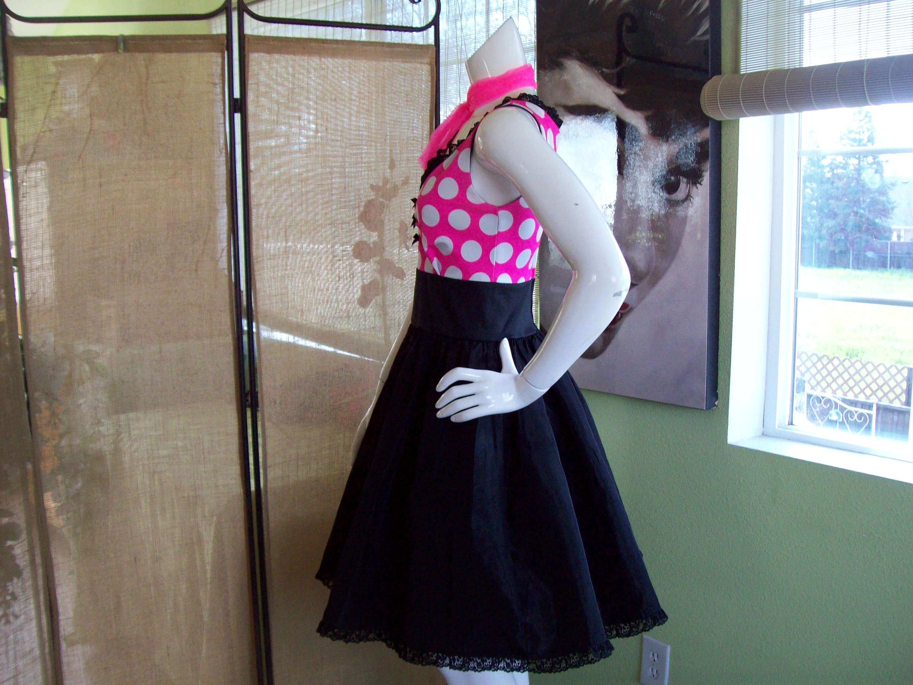 50s Dress Sock Hop Be-bop Rock Around the Clock Hot Pink White Polka ...