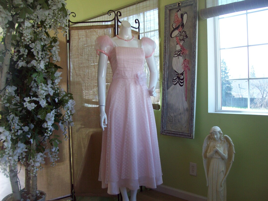 Pink Tulle Dress Swiss Dot Tulle Satin Lined Puff Crinolin Sleeves ...