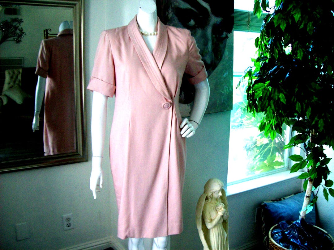 Pink Dress USA Union Label Large Lapel Pointelle-like Collar Lrg Button ...