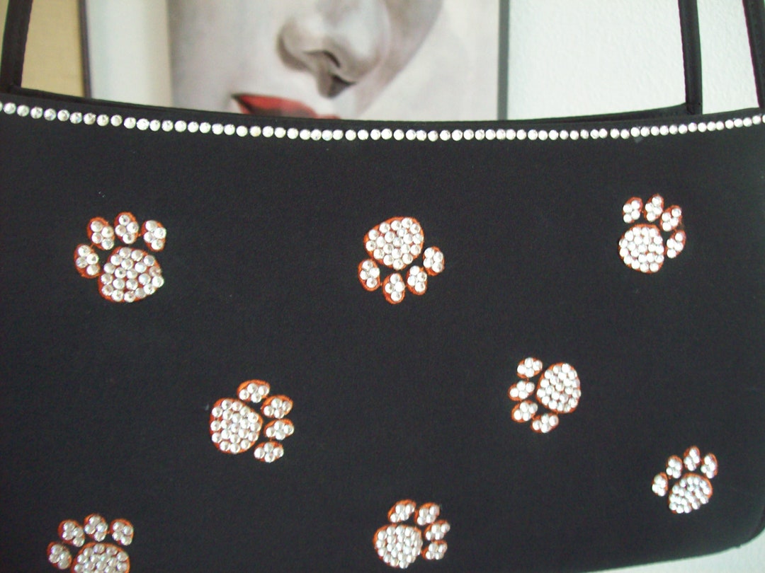 Dog Paw Purse Paw Print Rhinestone Black Orange-rust Embroidered Paw on ...