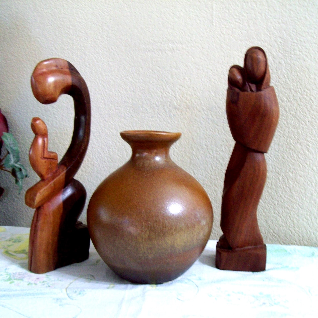 Haeger Pottery Wood Grouping Haeger Vase Two Wooden Statues Mary Jesus ...