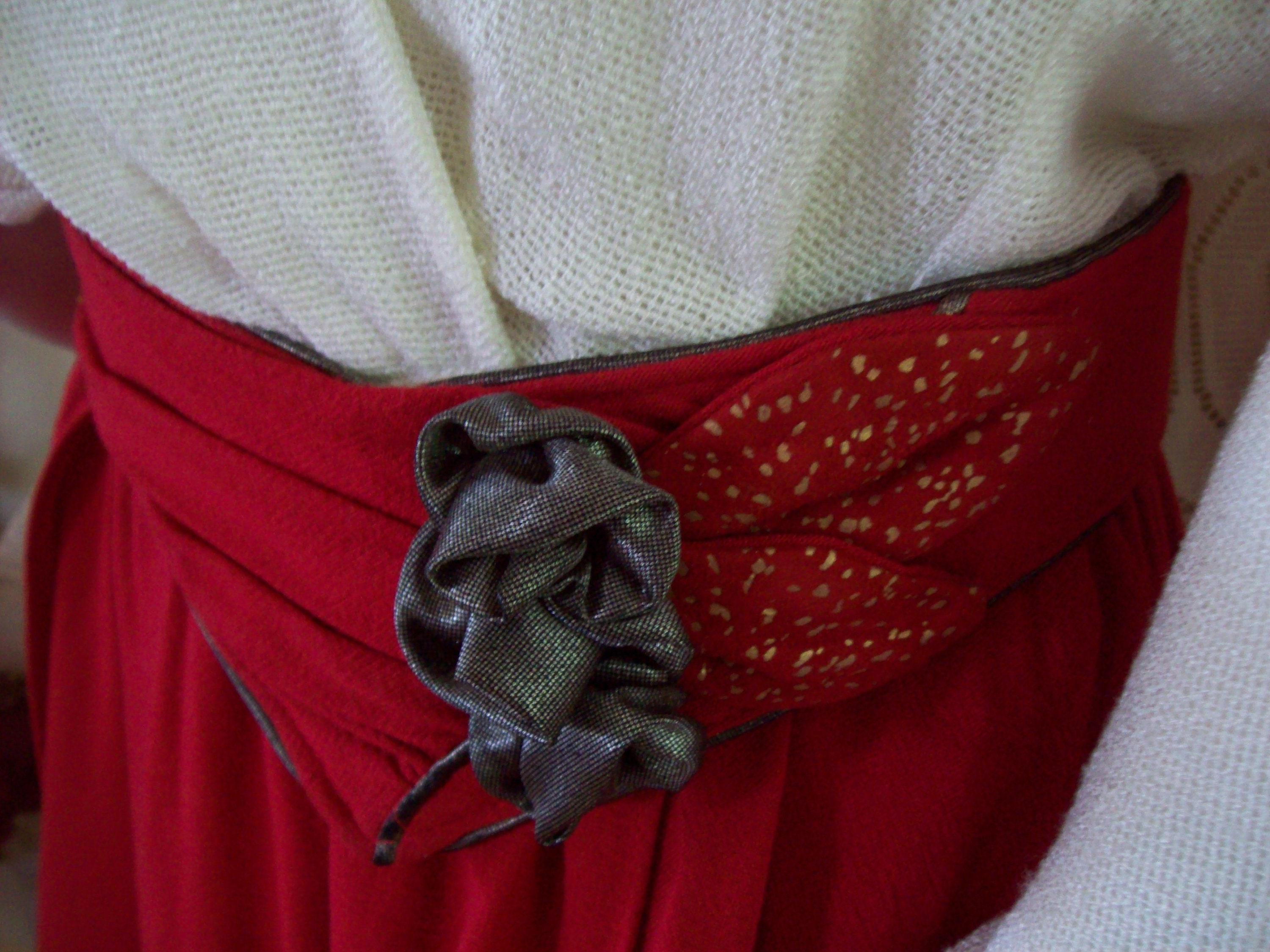 Red Cream Dress Cocktail Flowy Wrap Style Skirt Waist Belt Bow Detail ...