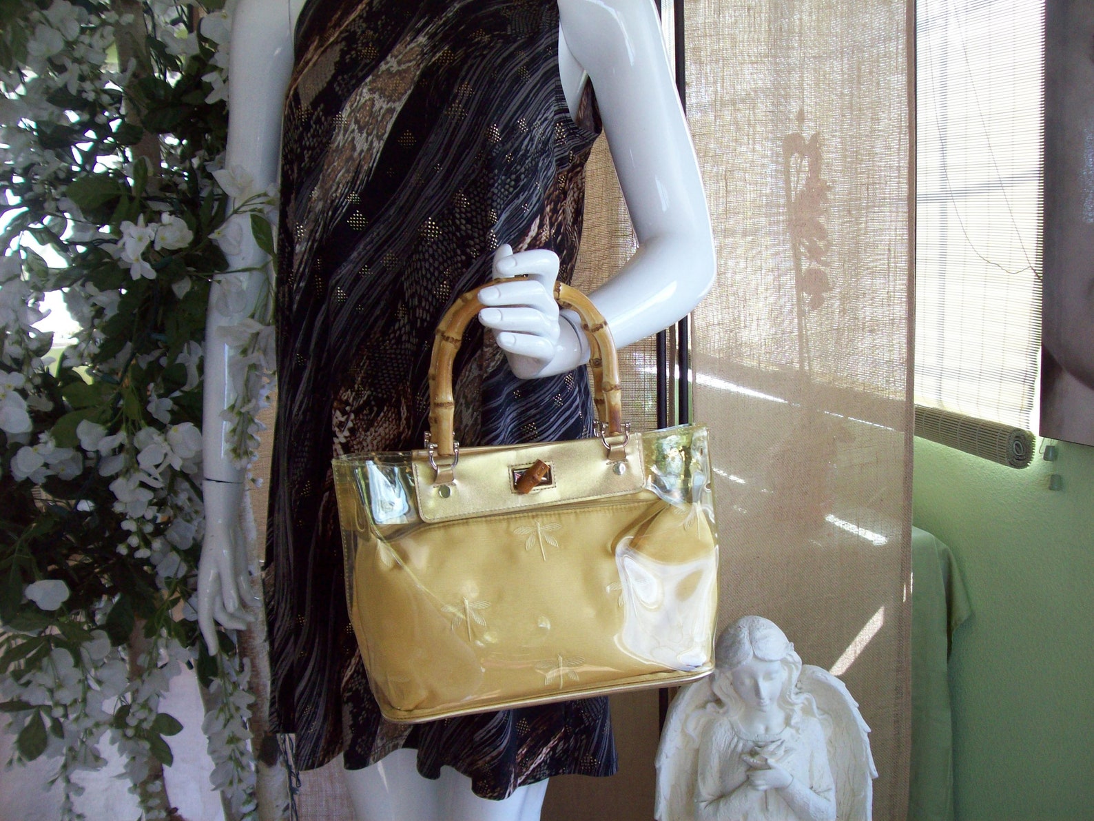 NWOT Gold Lame Satchel Dragonfly Handbag Bamboo Handles Footed - Etsy