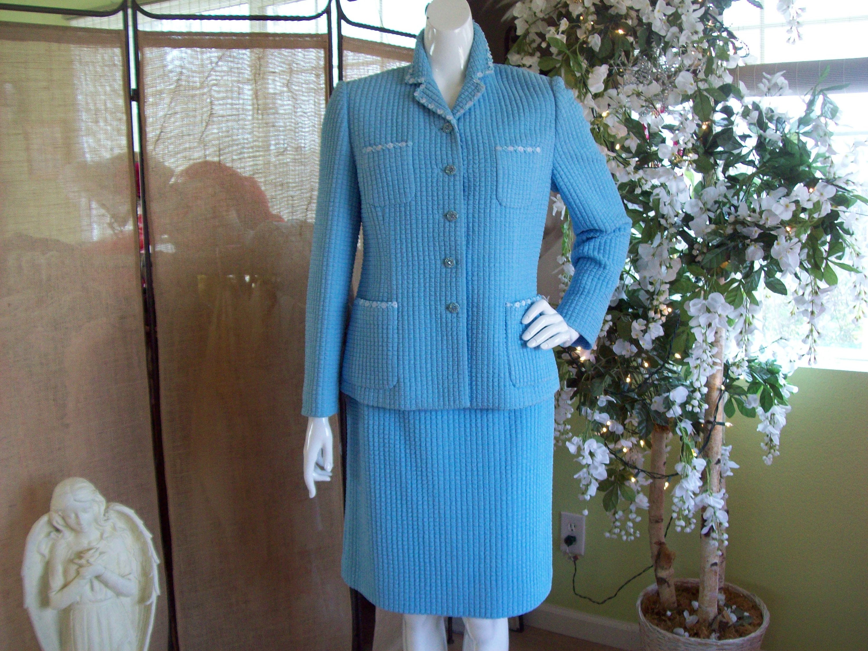 Blue Suit Robin Egg Blue Waffle Weave Suit Rhinestone Buttoned Suit ...
