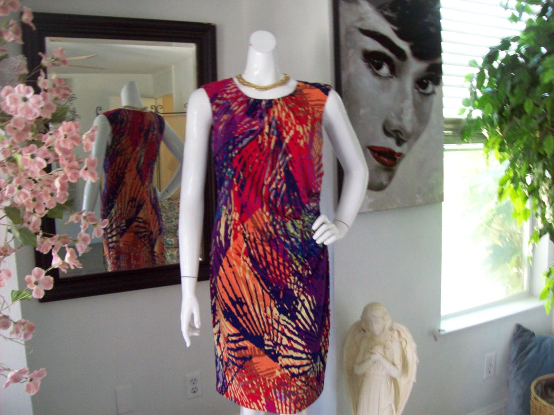 Psychedelic Paint Splash Dress Ruched Waist Wearable Art Office to ...