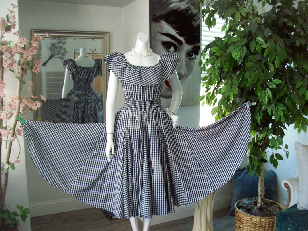 Countrycore Gingham Dress Full Swing Barn Dance Dress Navy-white ...