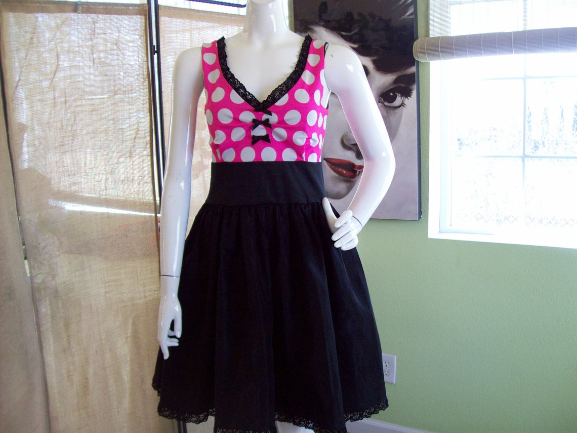 50s Dress Sock Hop Be-bop Rock Around the Clock Hot Pink White Polka ...