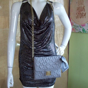 Silver Spangles Bodycon Cowl Neckline Mini Dress Clubbing Sparkle Dress ...