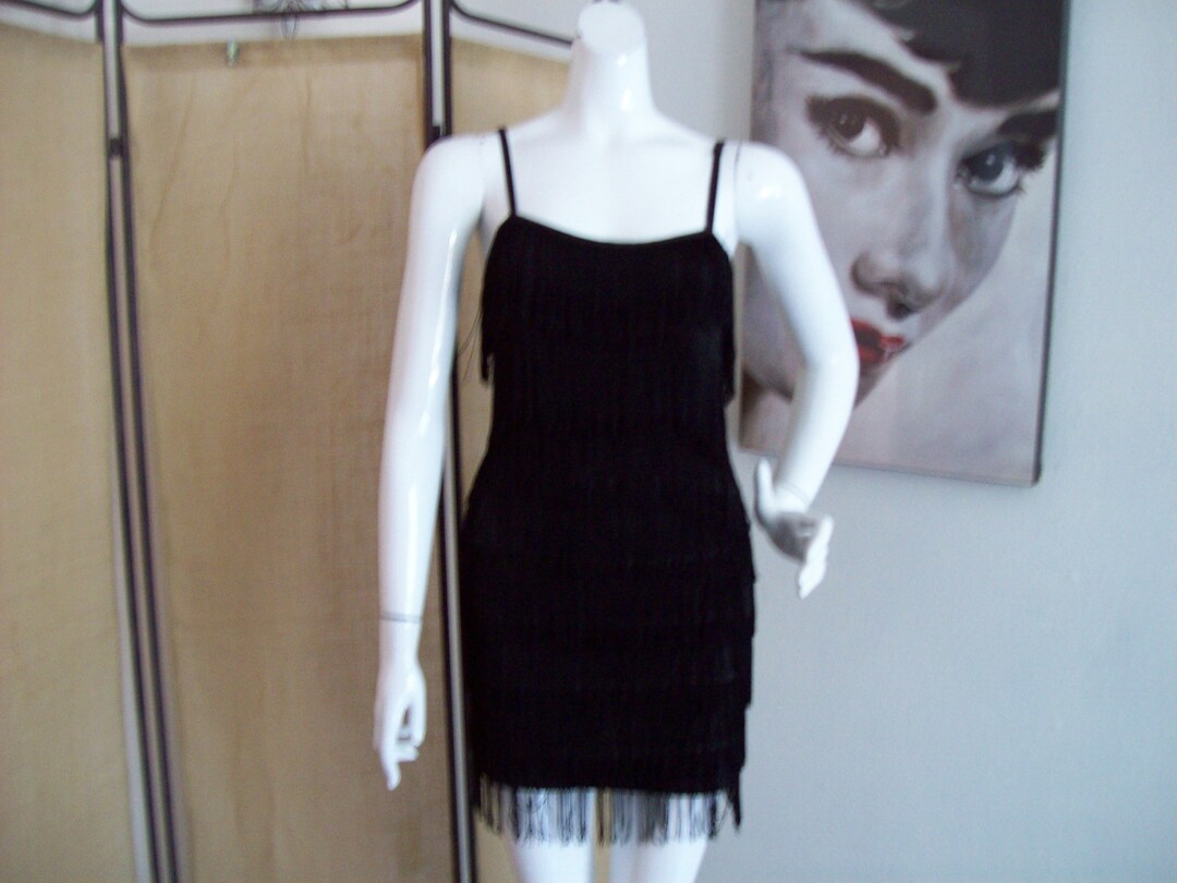 Flapper Fringe Dress Roaring 20s Vibe Black Shimmy Charleston Dance ...