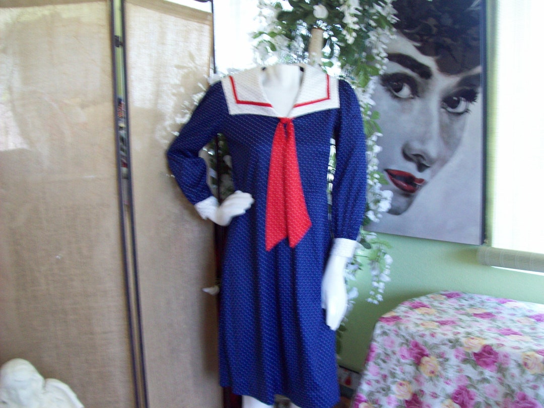 Sailor Dress Polka Dot Sailor Collar Trimmed Sleeves Halloween ...