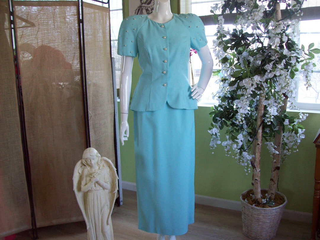Easter Suit Robin Egg Blue Bejeweled Skirt Set Jacket-maxi Slit Skirt ...