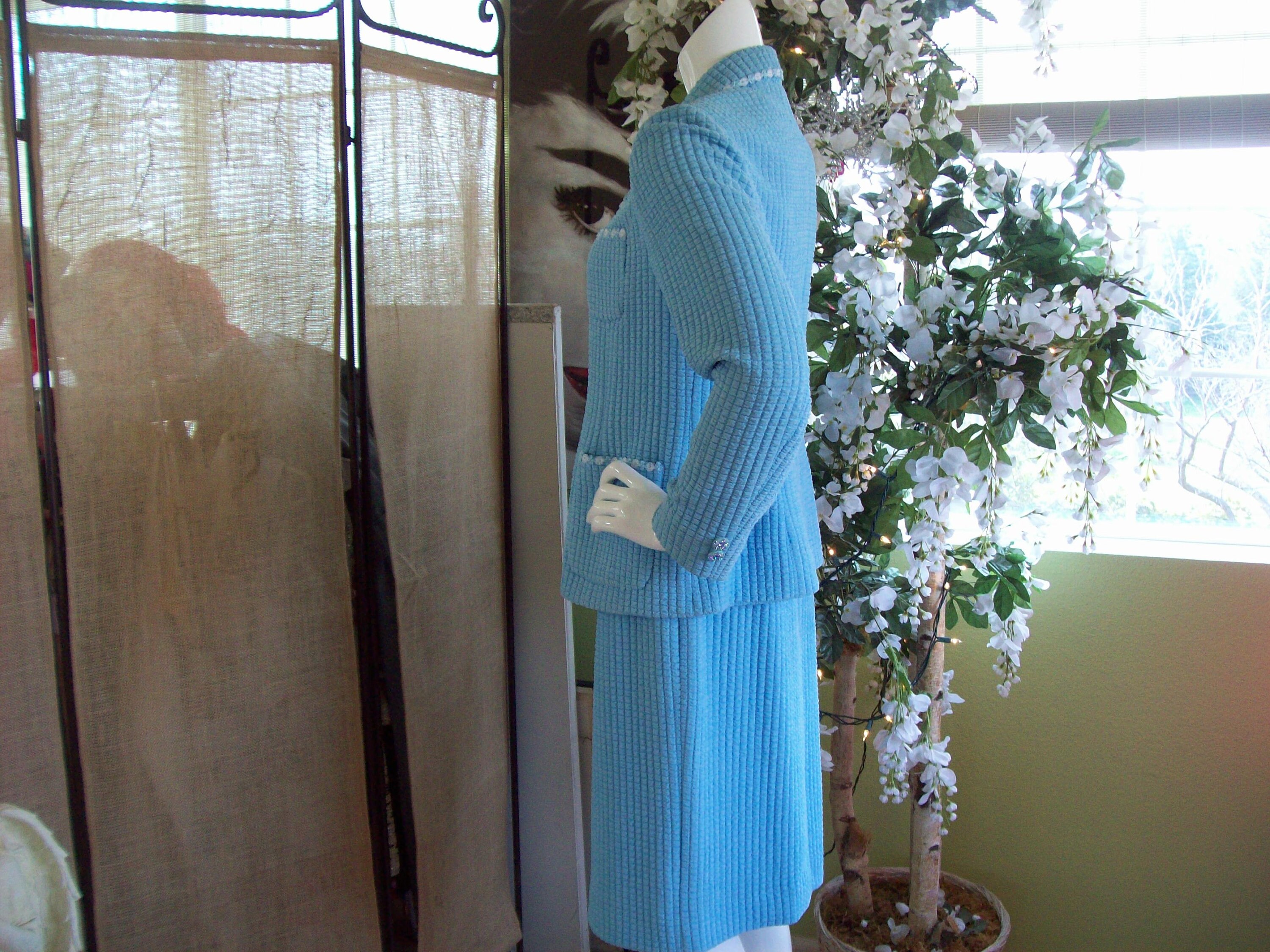 Blue Suit Robin Egg Blue Waffle Weave Suit Rhinestone Buttoned Suit ...