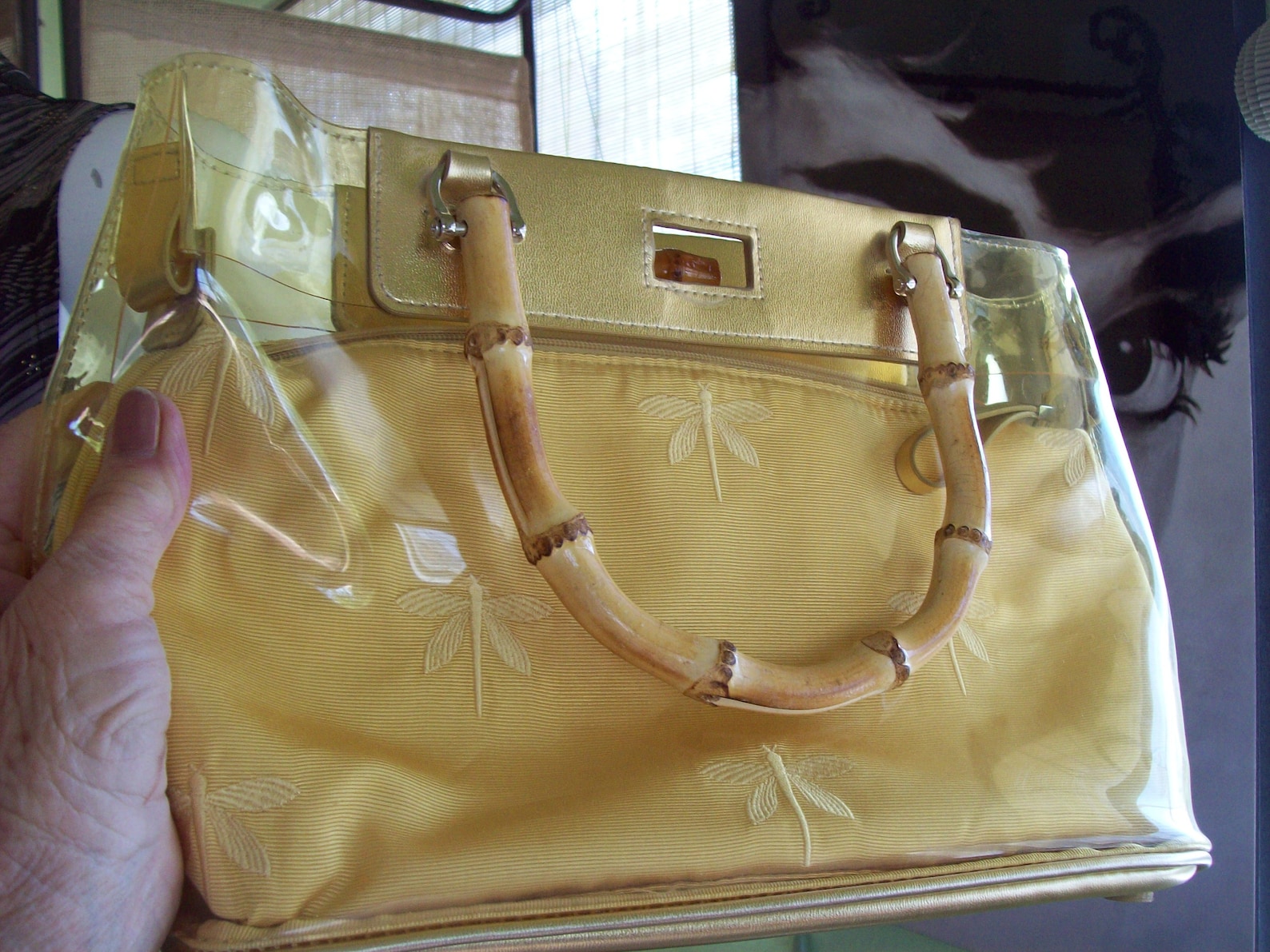 NWOT Gold Lame Satchel Dragonfly Handbag Bamboo Handles Footed - Etsy