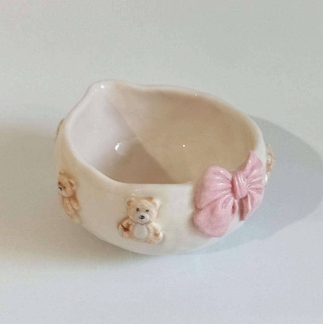 Handmade Ceramic Matcha Bowl: Teddy Bear, Pink Bow, Japanese Chawan Tea ...