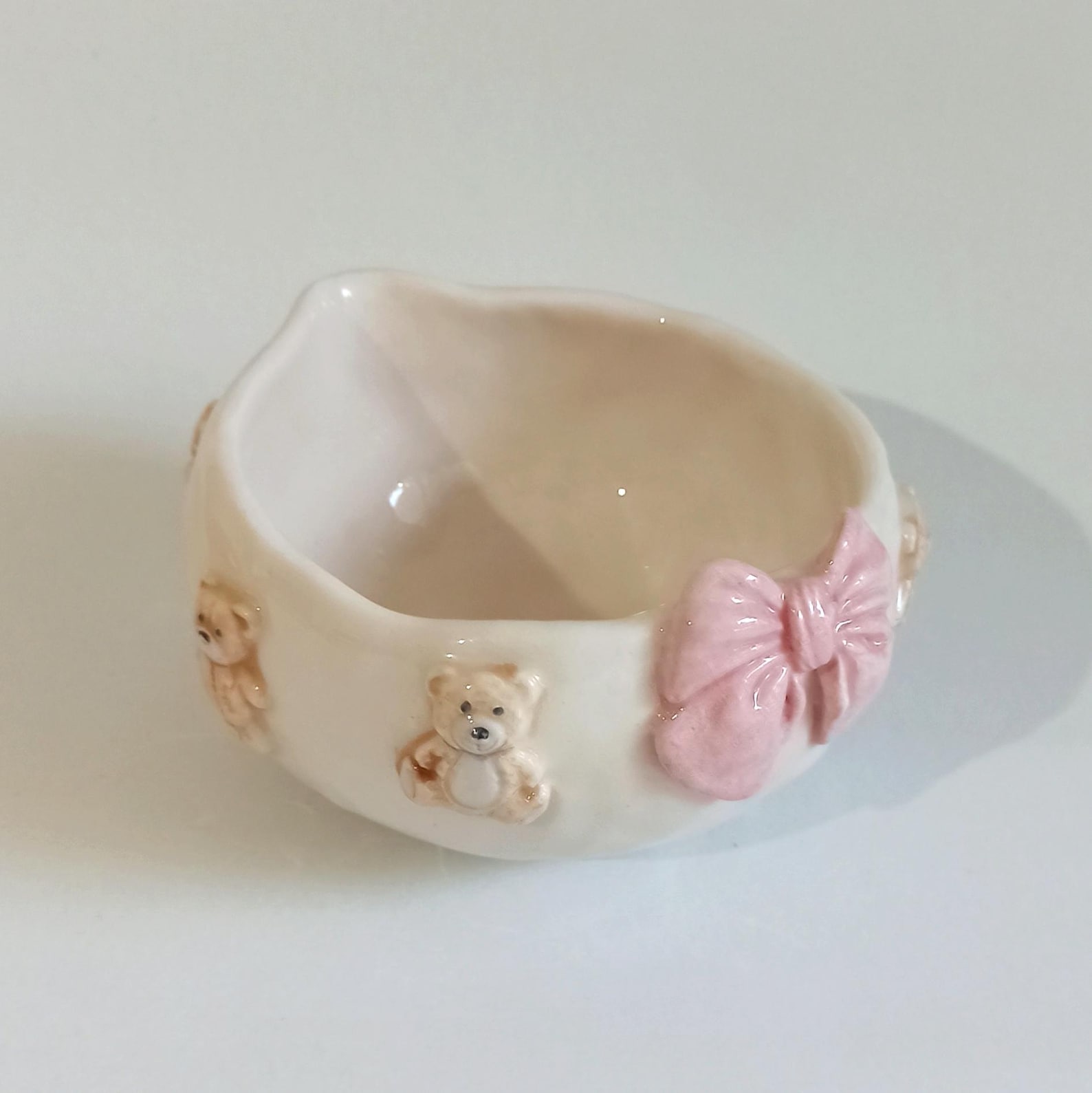 Handmade Ceramic Matcha Bowl: Teddy Bear, Pink Bow, Japanese Chawan Tea ...