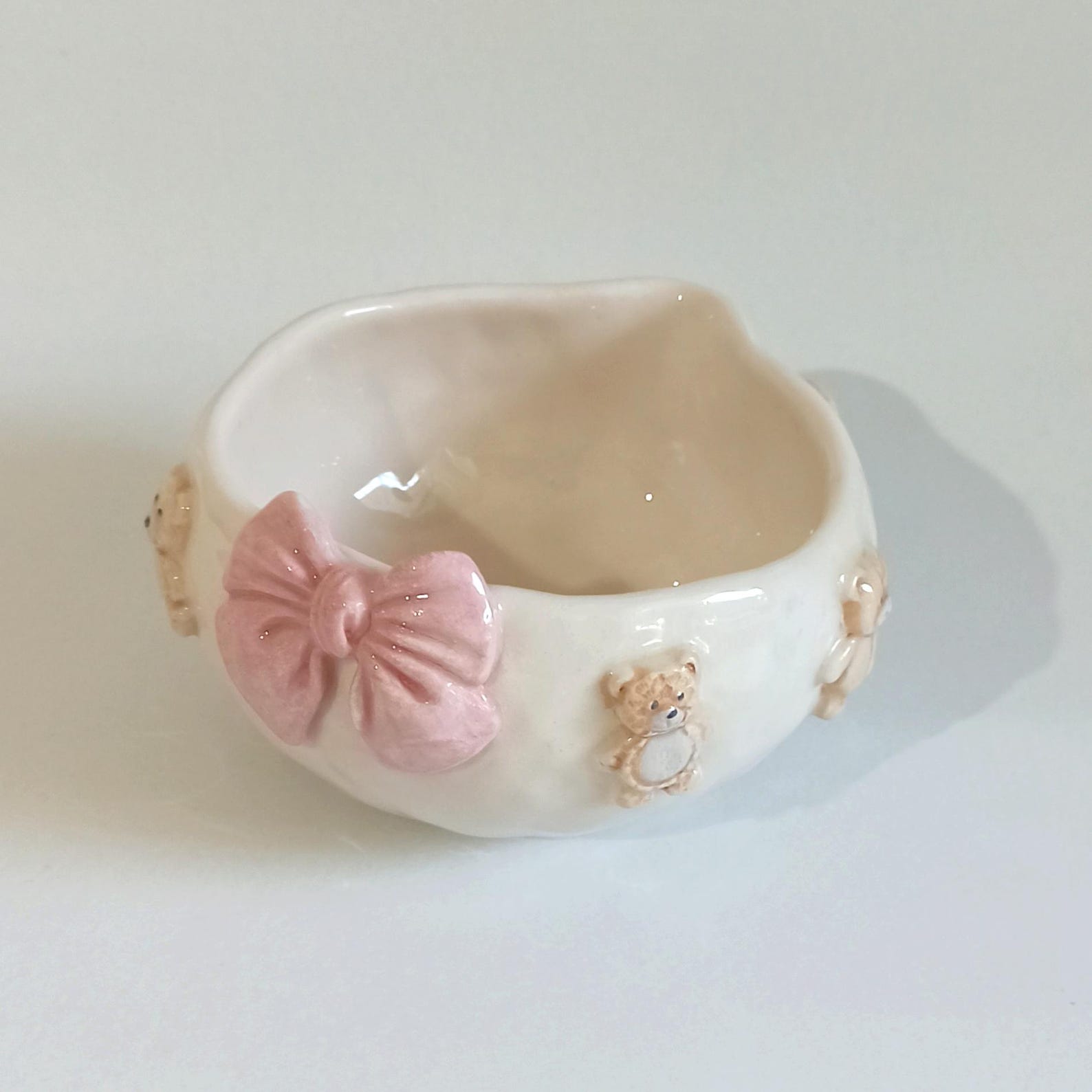 Handmade Ceramic Matcha Bowl: Teddy Bear, Pink Bow, Japanese Chawan Tea ...