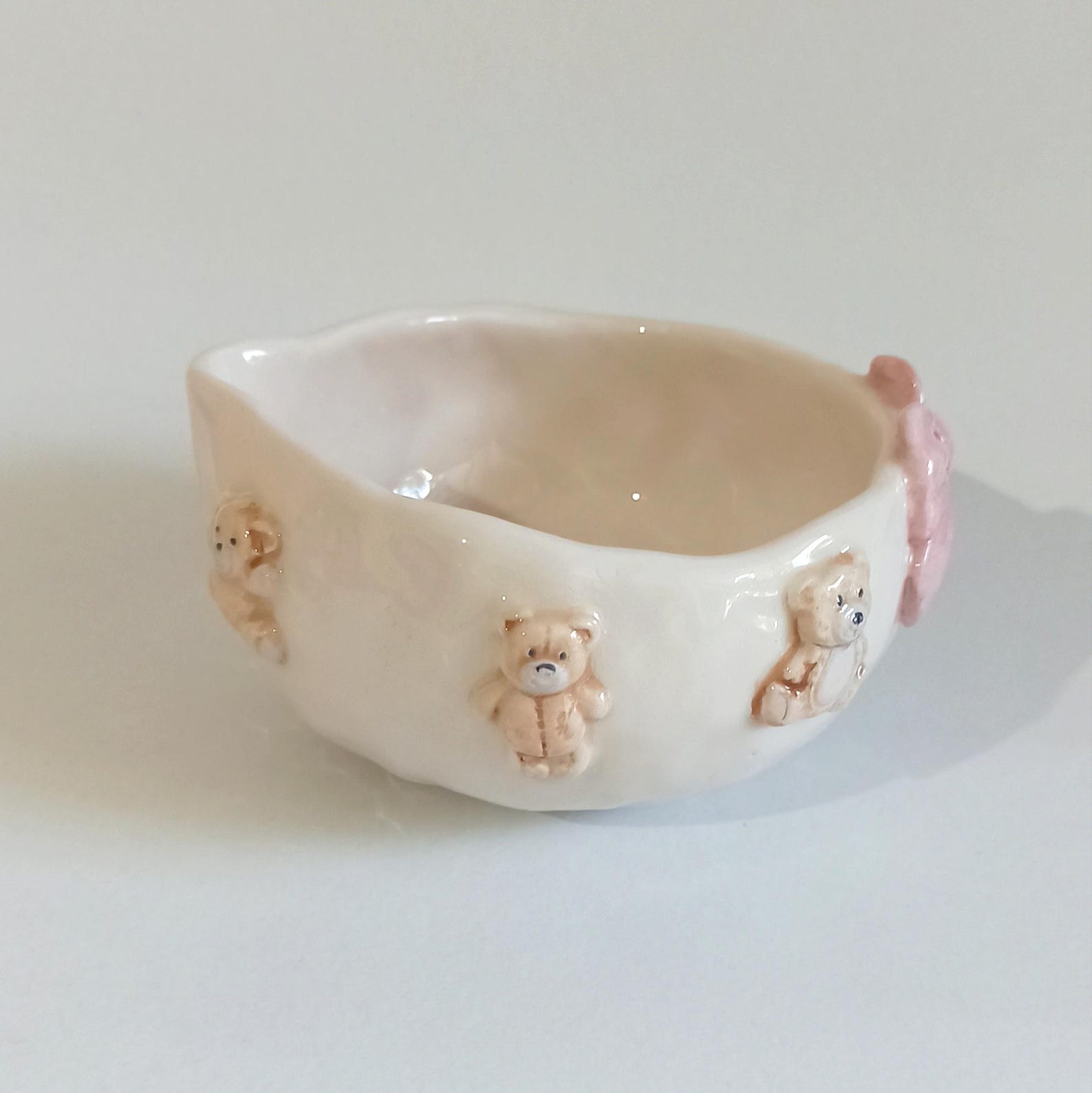 Handmade Ceramic Matcha Bowl: Teddy Bear, Pink Bow, Japanese Chawan Tea ...
