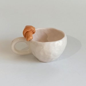 Handmade Croissant Mug, Cute Ceramic Coffee Cup With Mini Pastry Detail ...