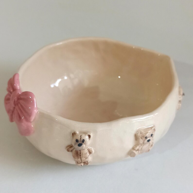Handmade Ceramic Matcha Bowl: Teddy Bear, Pink Bow, Japanese Chawan Tea ...