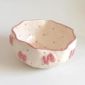 Hand-painted Matcha Bowl: Pink Bows & Polka Dots, Wavy Edge Chawan - Etsy