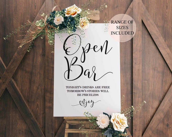 Open Bar Sign Wedding Bar Sign Open Bar Sign Printable Bar - Etsy