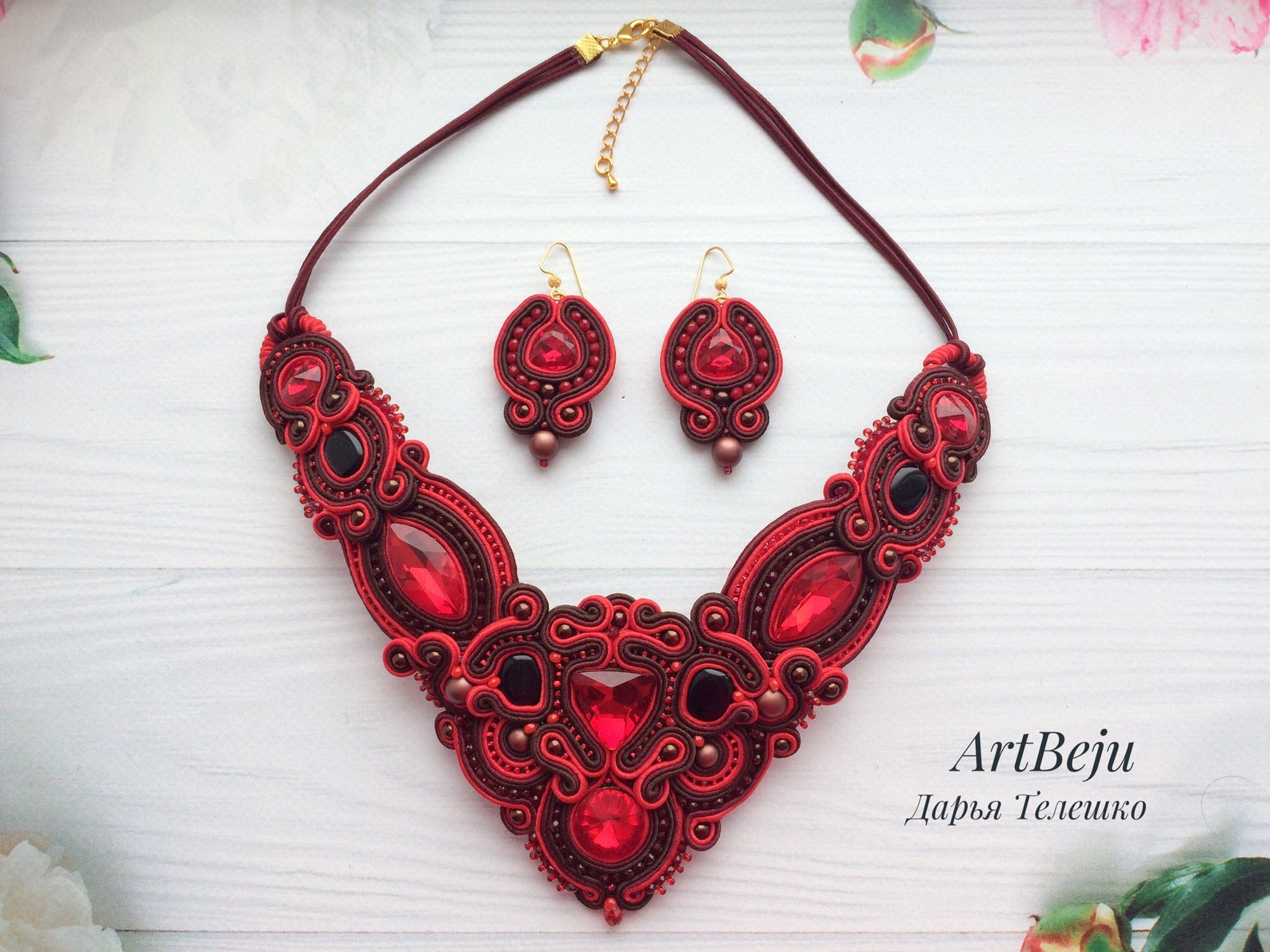 Soutache Red Jewelry Set Red and Black Necklace and Earrings | Etsy