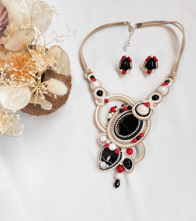 Unique Jewelry Set With Pearl and Gemstone Statement Necklace - Etsy