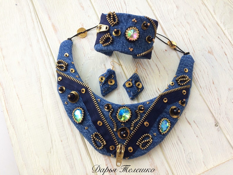 Denim Jewelry Set Denim Ring Bracelet and Earrings - Etsy