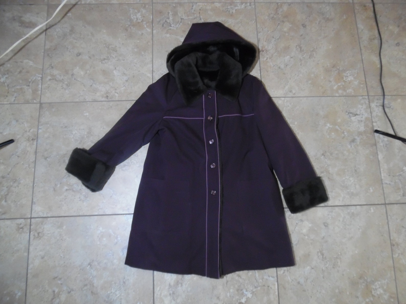 VTG Faux Fur Lined Hooded Dark Purple Long Jacket Coat USA - Etsy