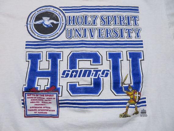 Vintage Holy Spirit University Saints White Blue T-sh… - Gem