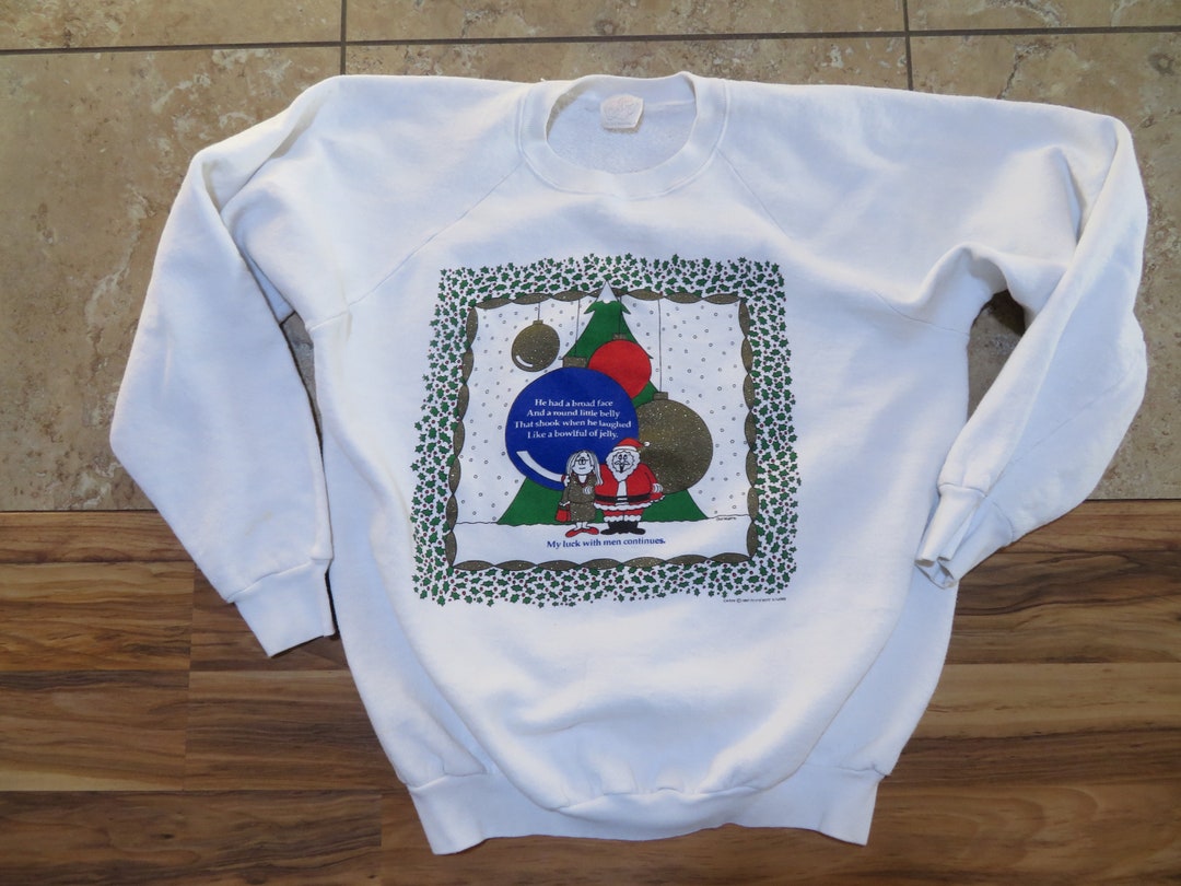 Vintage Cathy Comics My Luck With Men Humorous Christmas Sweatshirt 50/ ...