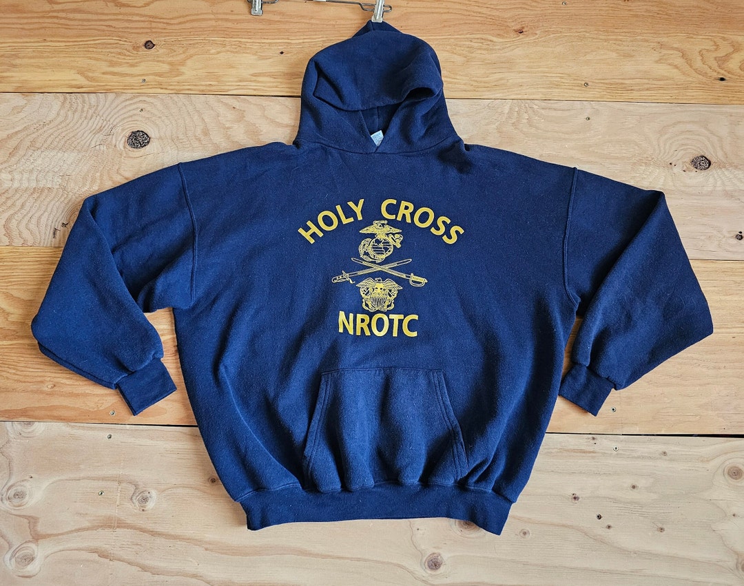 Vintage Holy Cross NROTC Navy Blue Gold Spellout Sweatshirt Hoodie Sz ...