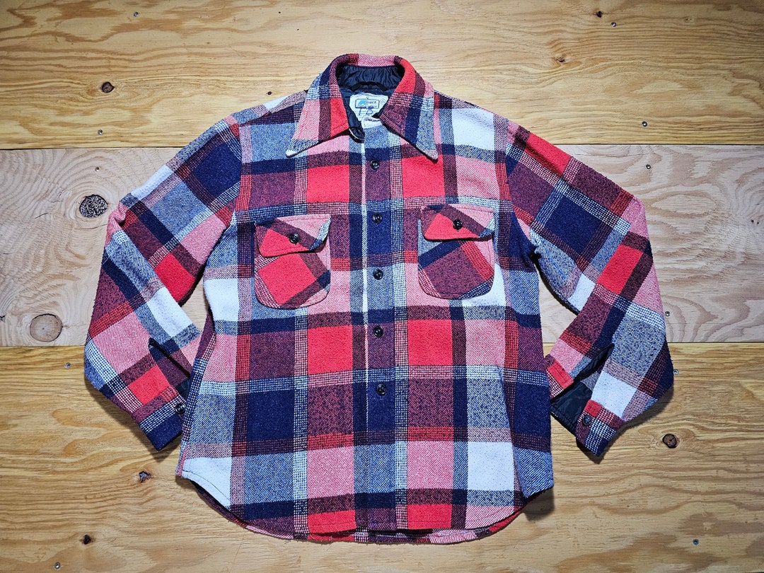 Vintage Kmart Wool Blend Red Blue White Plaid Check Flannel Western ...