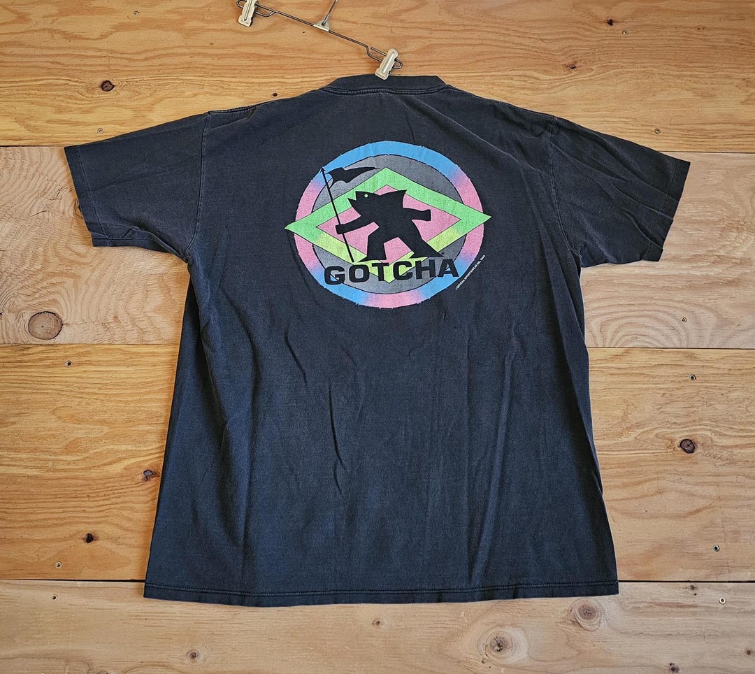 Vintage 90s Gotcha Brand Human Fish Logo Shirt Double Sided Graphic ...