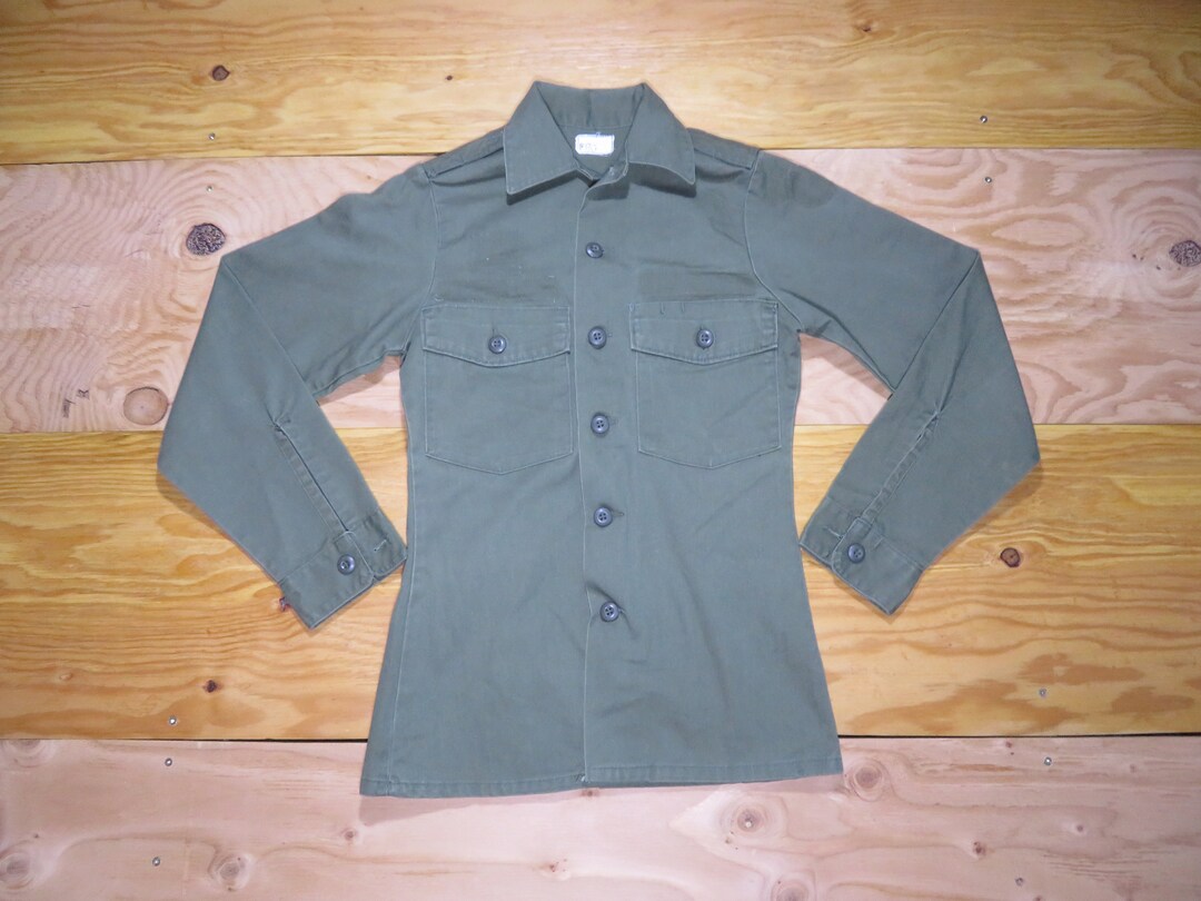 Vintage Military Utility Shirt Uniform OD Green 50/50 Poly Cotton Sz XS ...