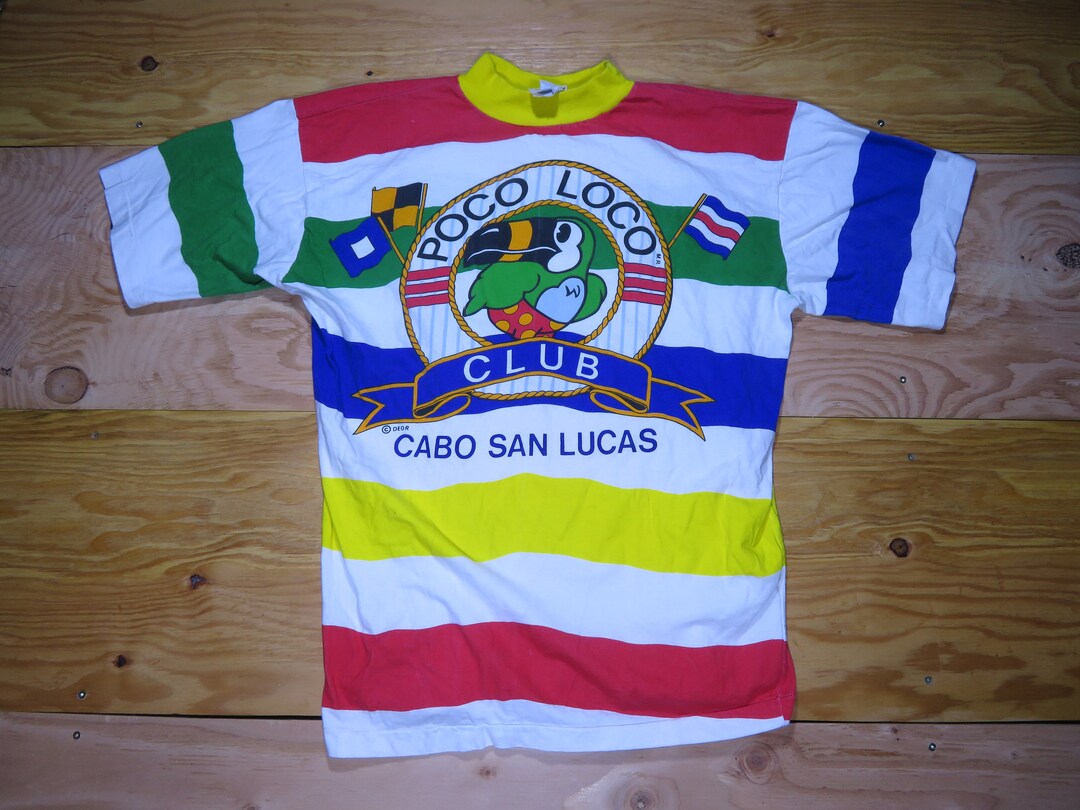 Vintage Poco Loco Club Cabo San Lucas Bright Striped Blue Red Green ...