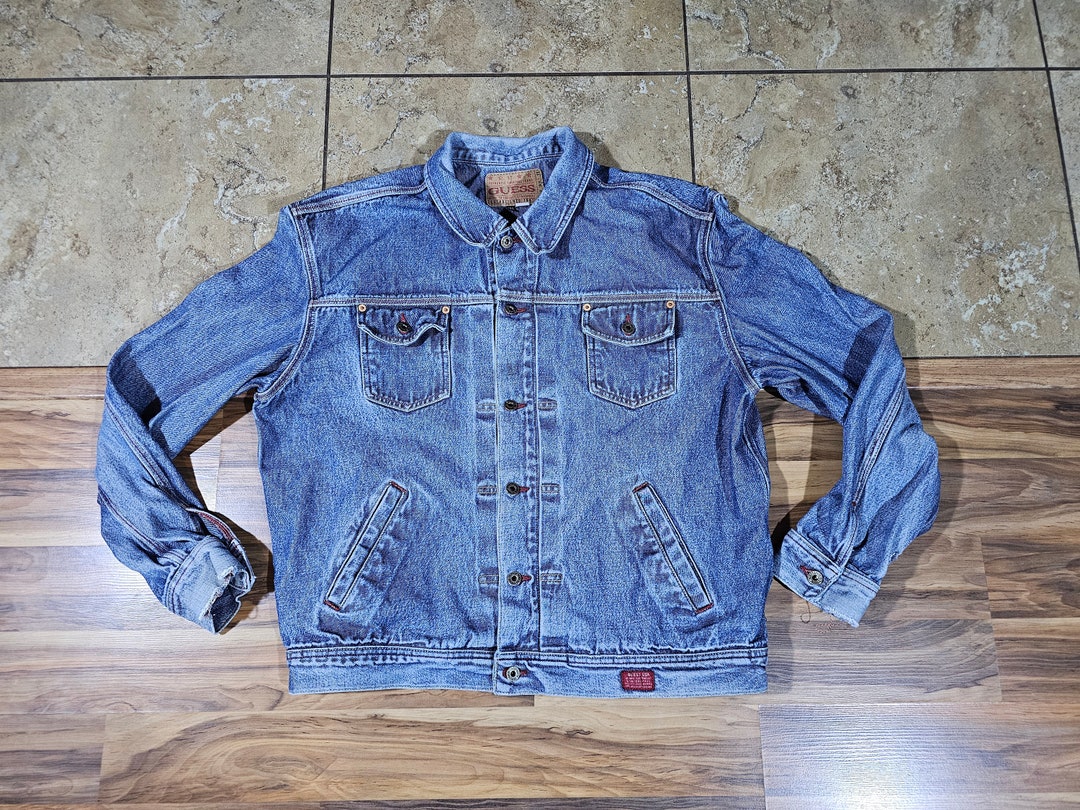 Vintage GUESS Jean Jacket Medium to Light Wash Blue Denim Made in USA ...