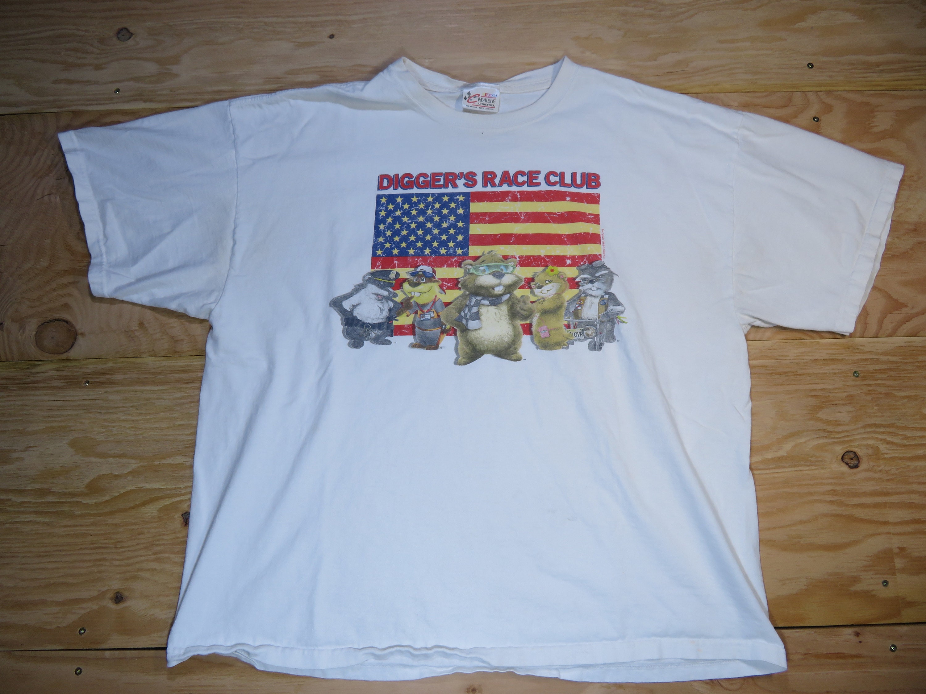 Y2K Nascar Digger Race Club Fox Sports White Cartoon Style T-shirt Sz ...