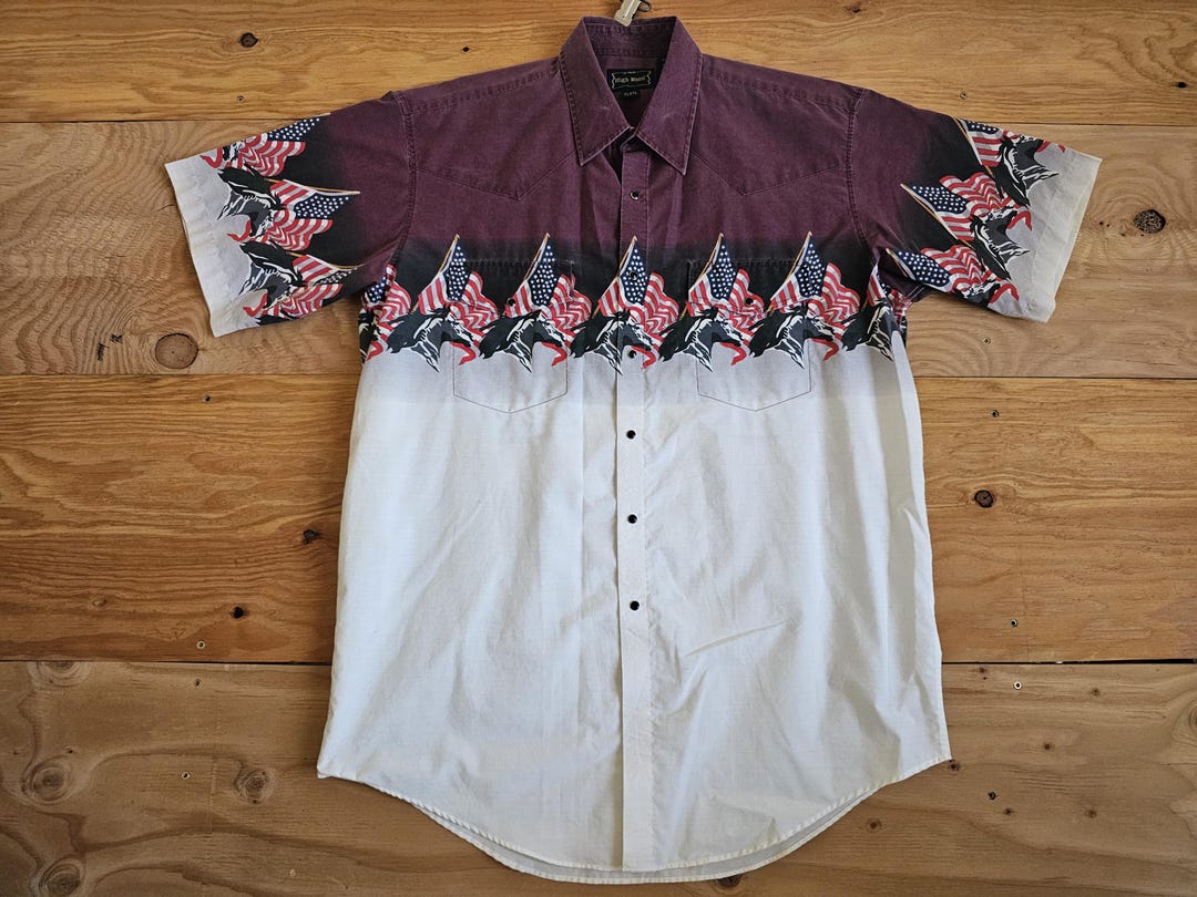 High Noon Brand Pearl Snap Western Shirt Cowboy Purple Red White Blue ...