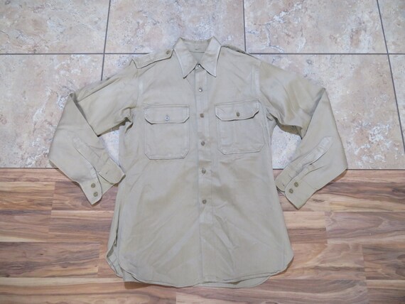 Vintage WW2 Military Khaki Beige Uniform Long Sleeve … - Gem