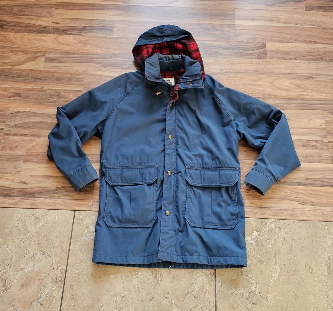 Vintage Woolrich Coat Jacket Blue Buffalo Plaid Flannel Lined Sz M Ski ...
