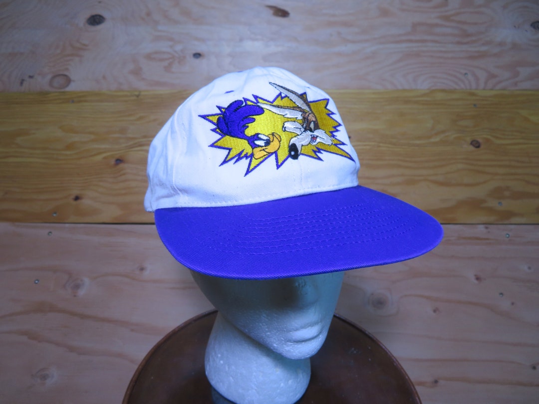 Vintage Roadrunner Wile E Wylie Coyote Hat Cap White Purple Yellow ...