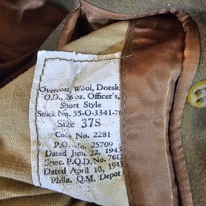 Vintage WW2 US Army Military Doeskin Wool Officer’s Overcoat Coat ...