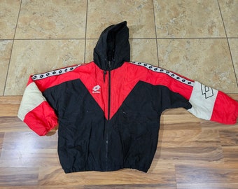 Vintage 90s Lotto Full Zip Red Black White Jacket Quilt Vintage 90s Lotto Full Zip Red Black White Jacket Quilt