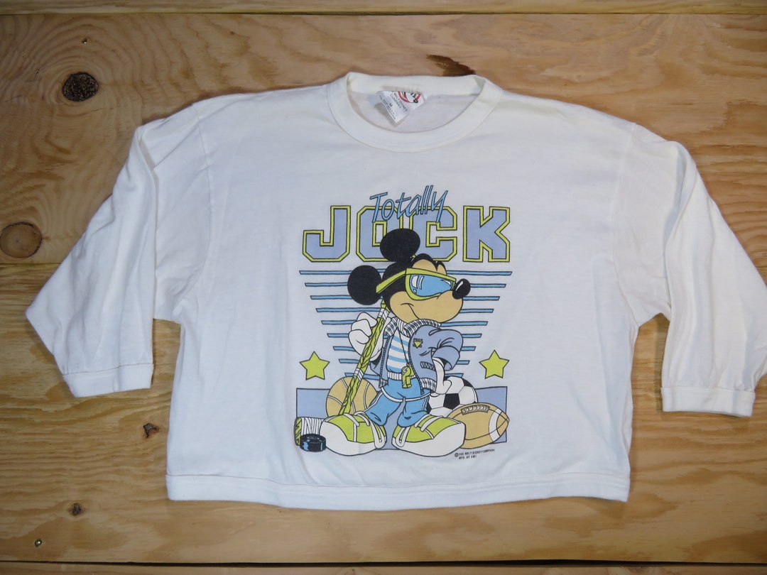Vintage Mickey Mouse Totally Jock Sports Gym Theme Cropped T-shirt Sz M ...