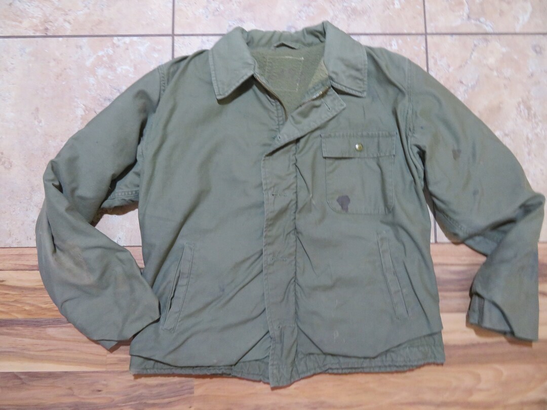 Vintage Military Stenciled Vietnam Era Navy A-2 Deck Jacket OD Green ...