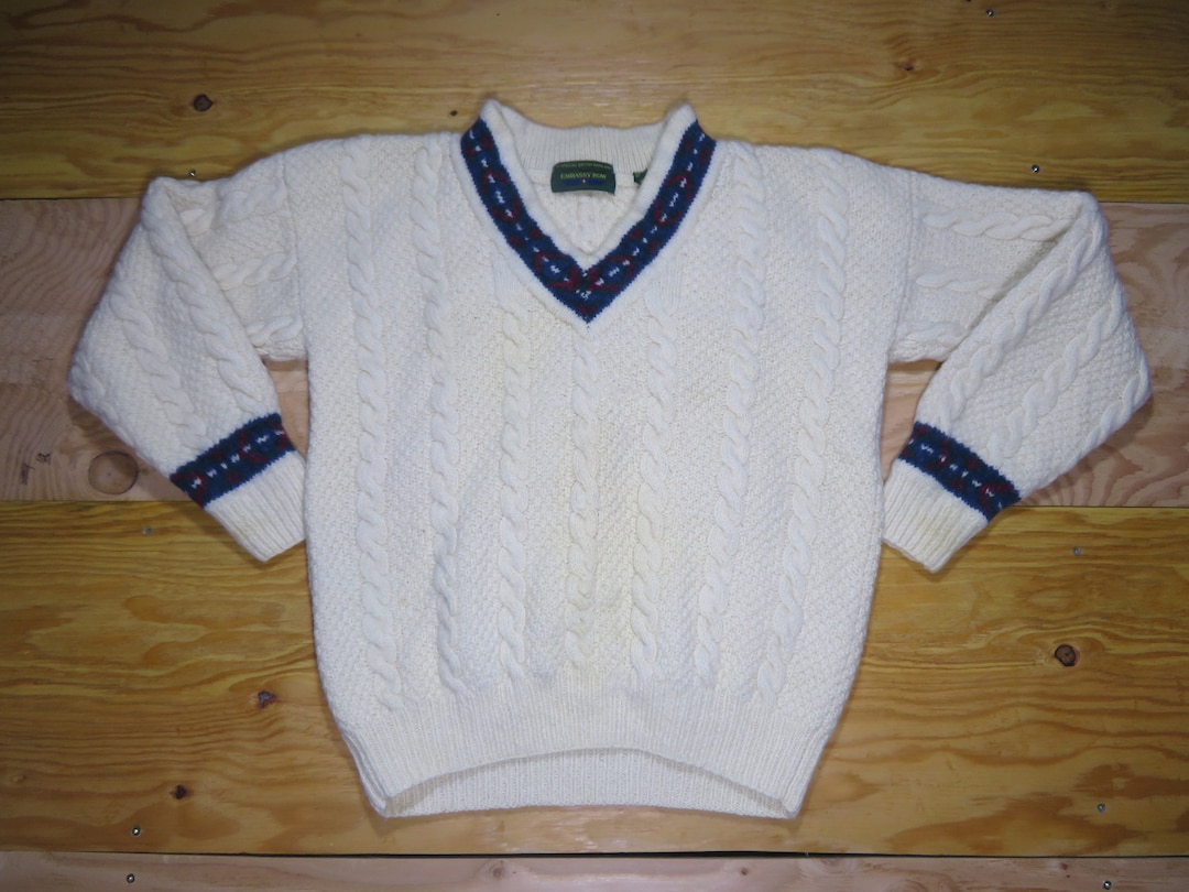 Vintage Embassy Row Cricket Varsity V-neck Cable-knit Pullover Sweater ...