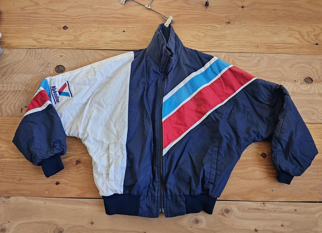 Vintage Valvoline Racing Jacket Cars Blue White Zip Front Sz L-XL ...