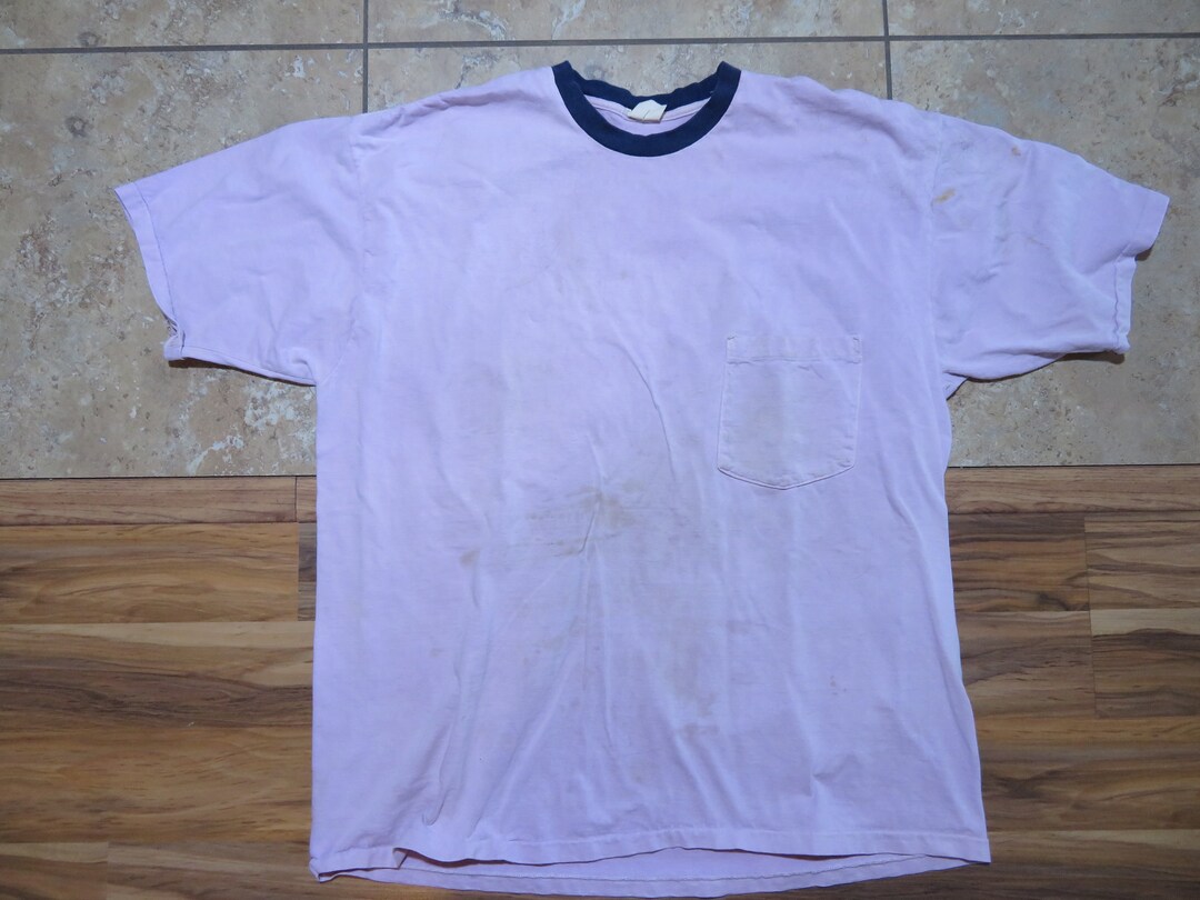 Vintage Blank Plain Pocket Ringer T-shirt Light Purple Navy Blue Ringer ...